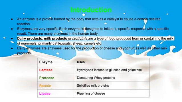 Enzymes used in Dairy Industry | PPTX | Vegan Diets | Food & Drink