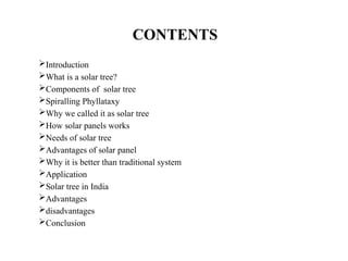 Technical seminar report on Components of solar tree | PPT