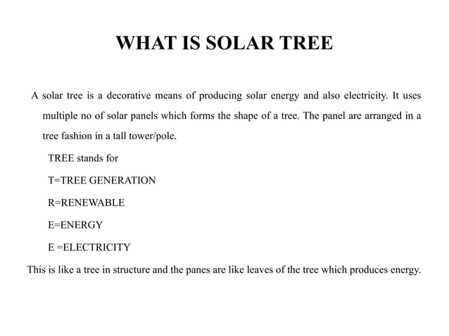 Technical seminar report on Components of solar tree | PPT
