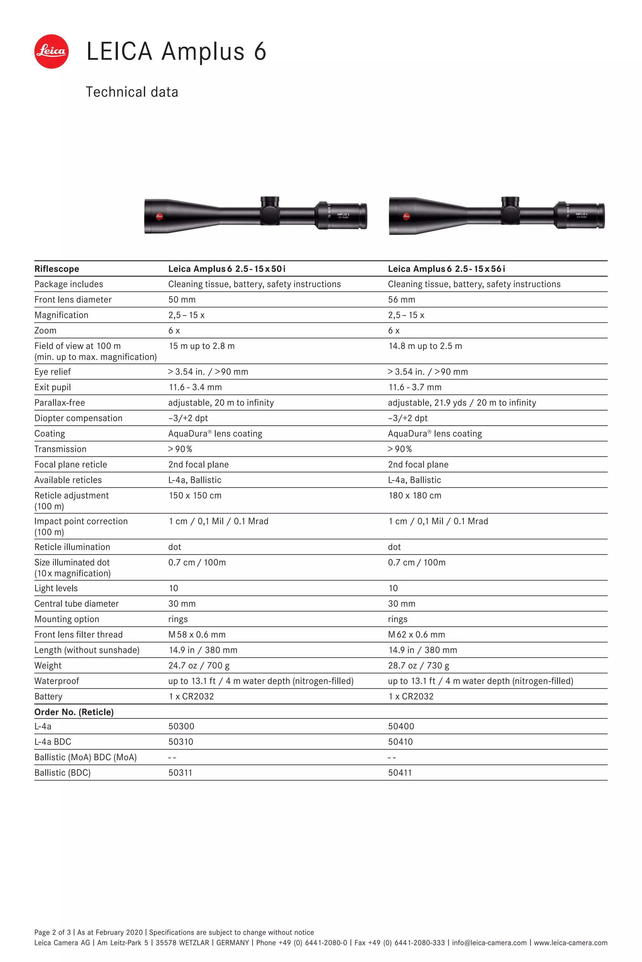 Technical Sheet | Leica Amplus | Optics Trade | PDF