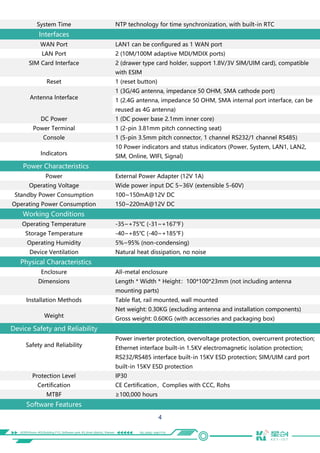Technical Specification for SR520 Dual Ethernet Port and Dual SIM 4G ...