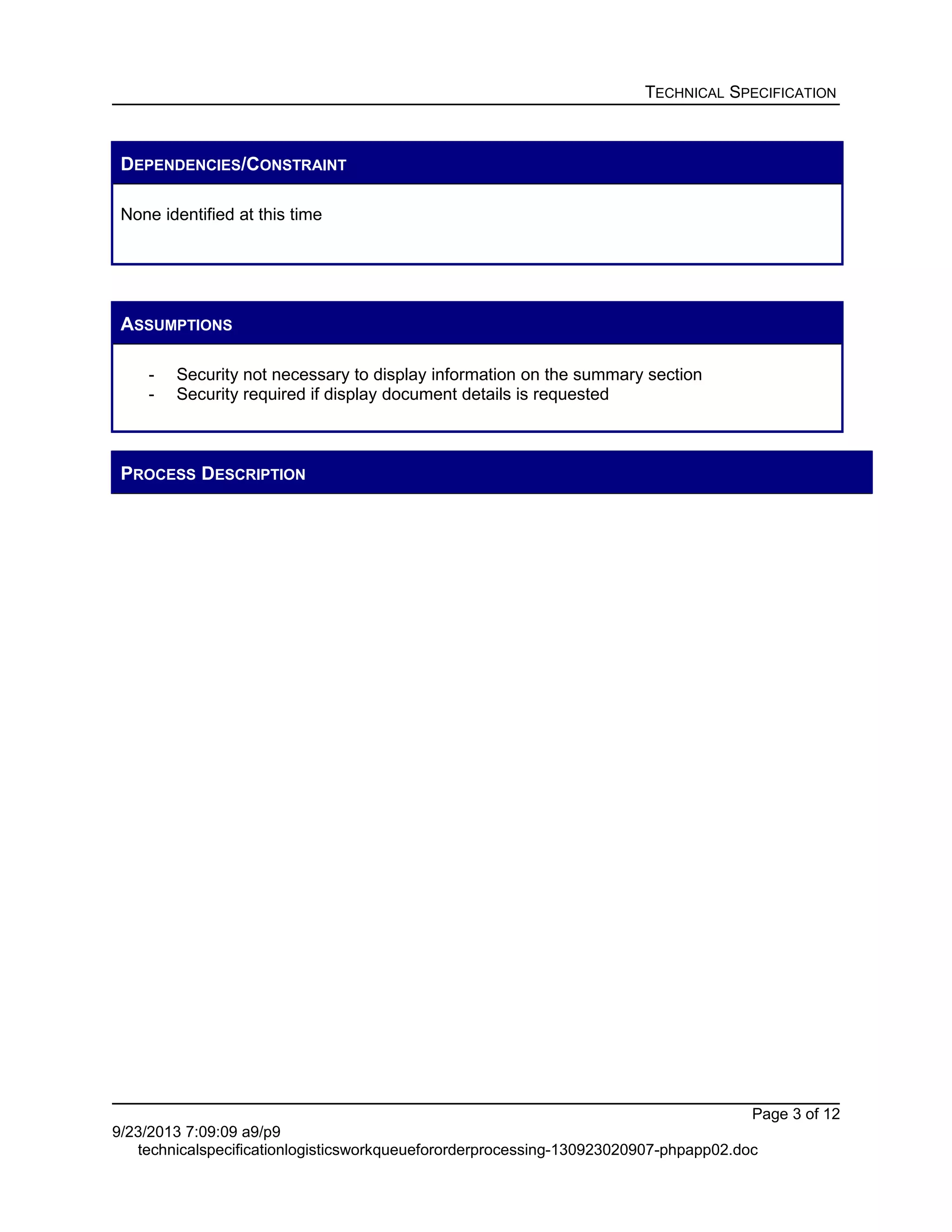 Technical specification : SD(Logistics)_Order_Processing | DOC