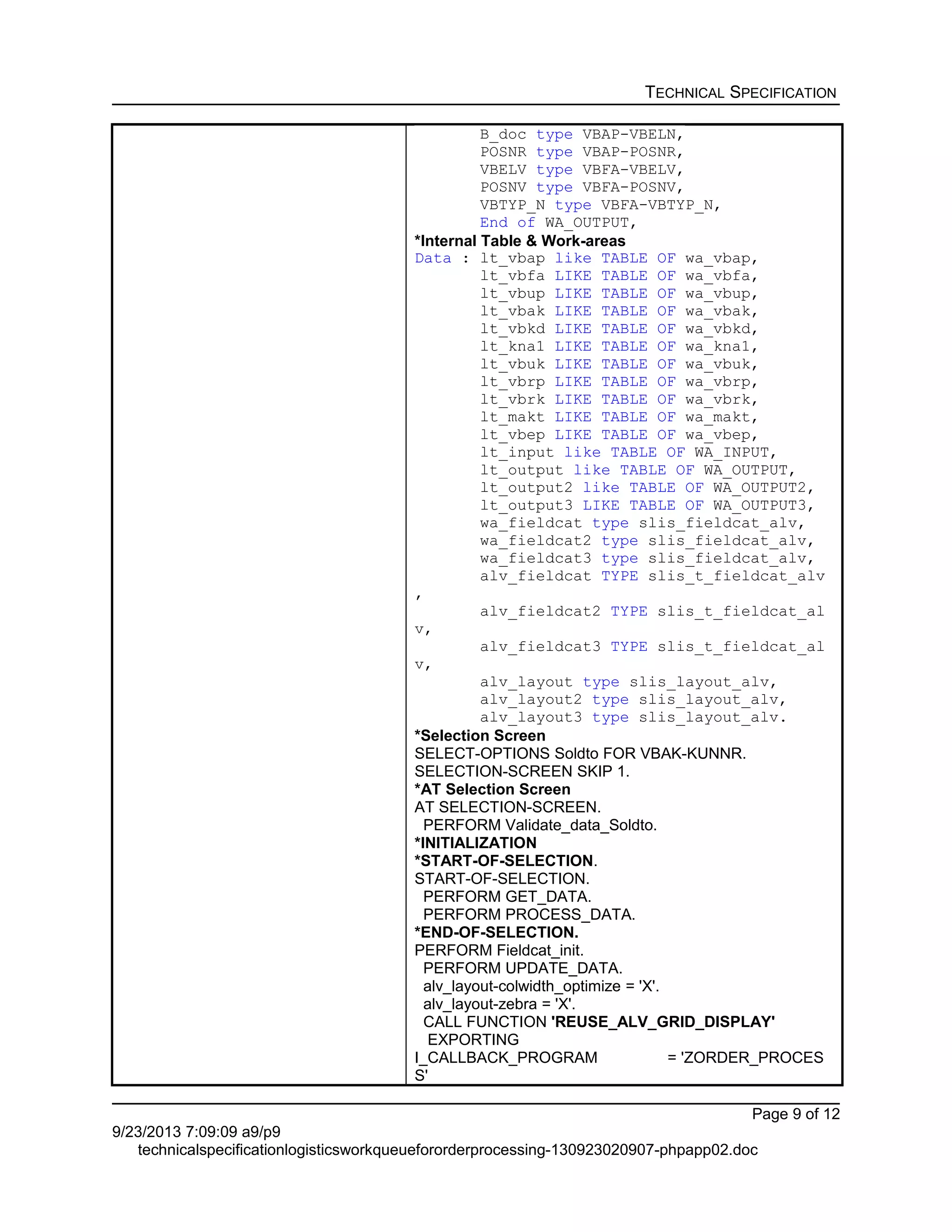 Technical specification : SD(Logistics)_Order_Processing | DOC