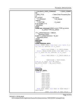 Technical specification : SD(Logistics)_Order_Processing | DOC
