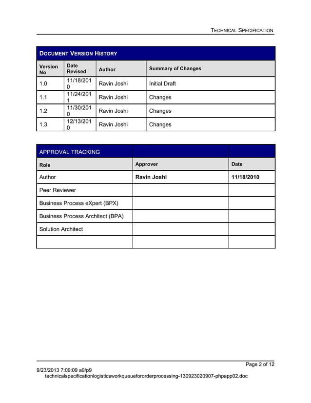 Technical specification : SD(Logistics)_Order_Processing | DOC