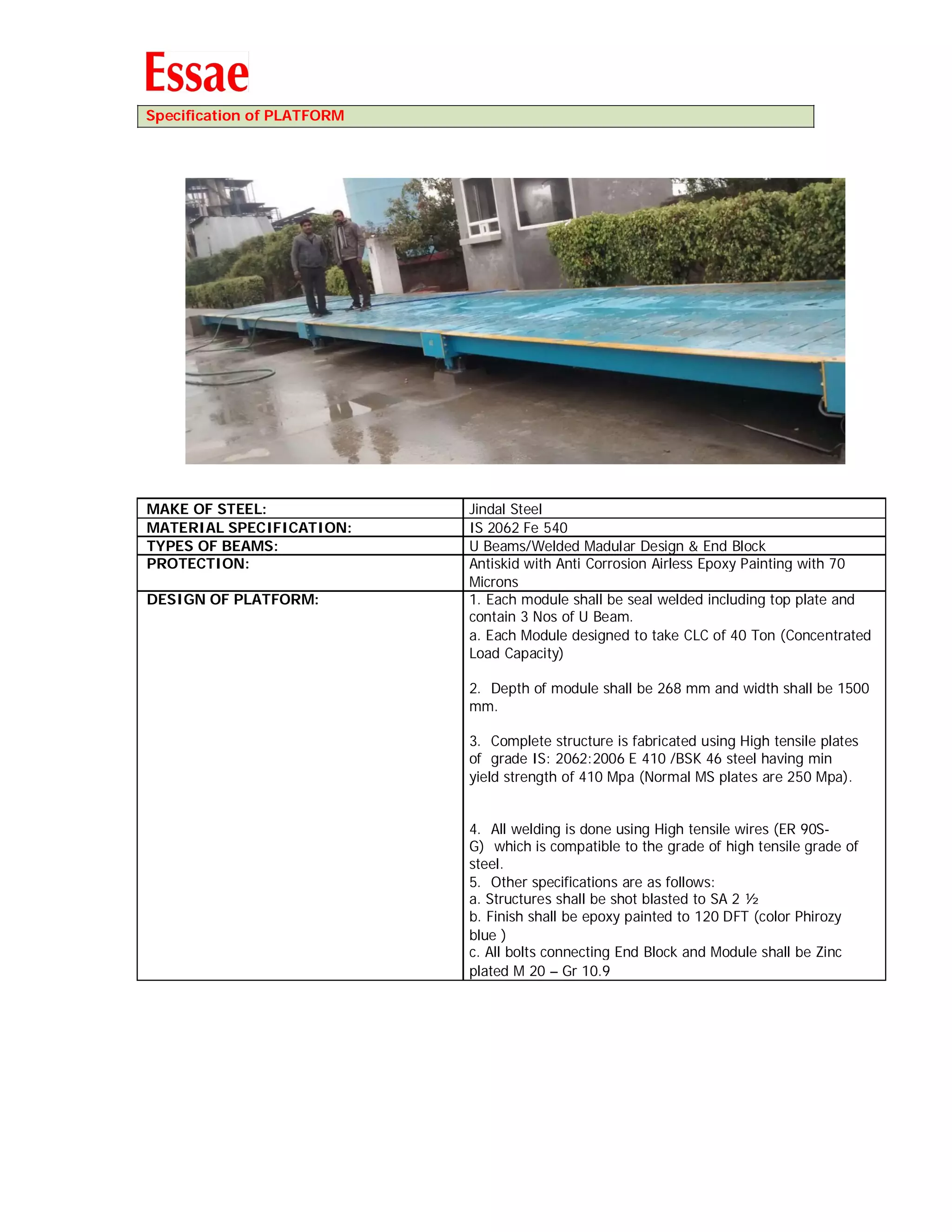Technical specification of essae weighbridge | PDF