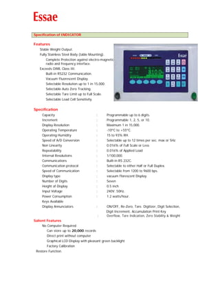 Technical specification of essae weighbridge | PDF