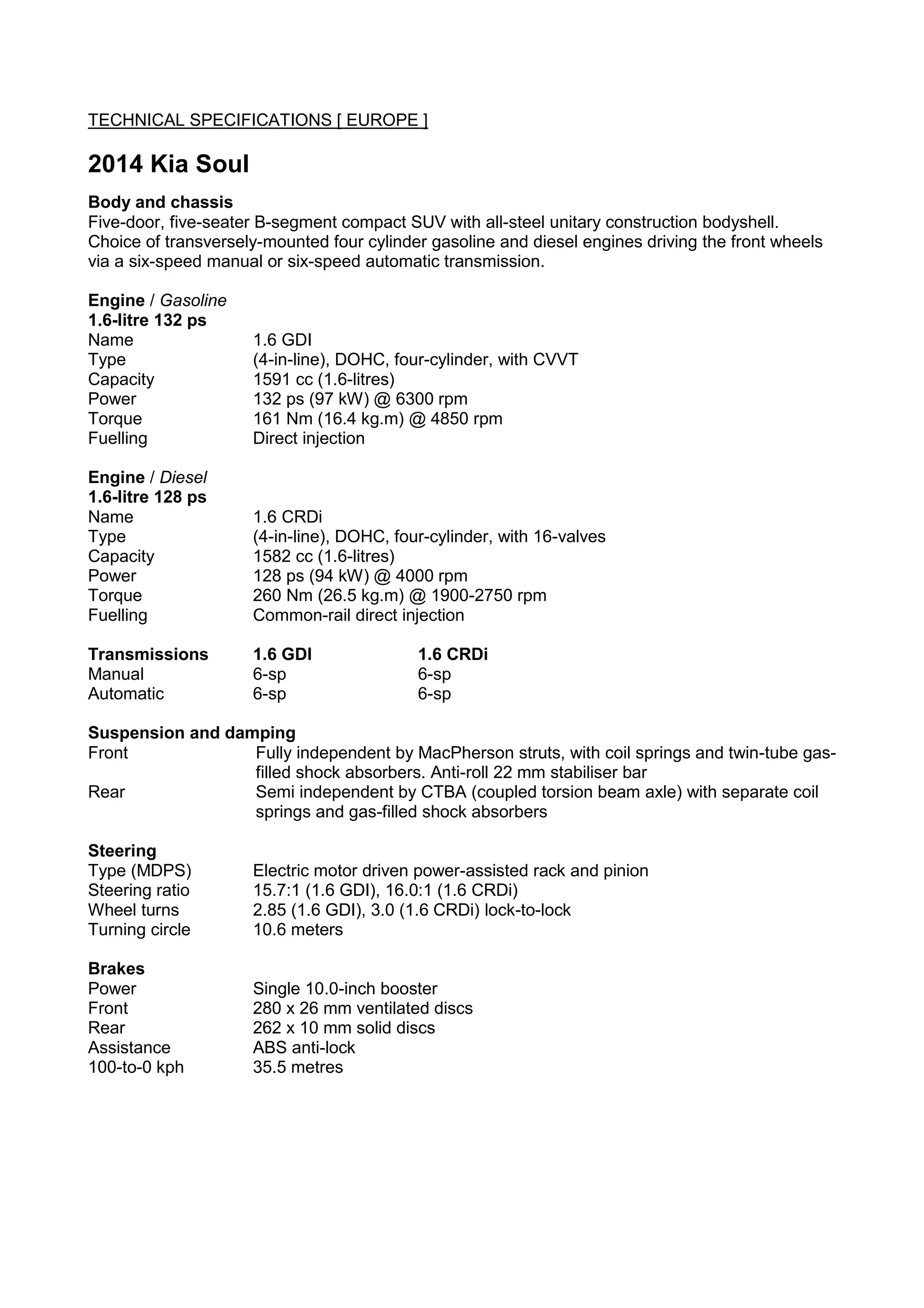 Kia Soul: scheda tecnica | DOCX