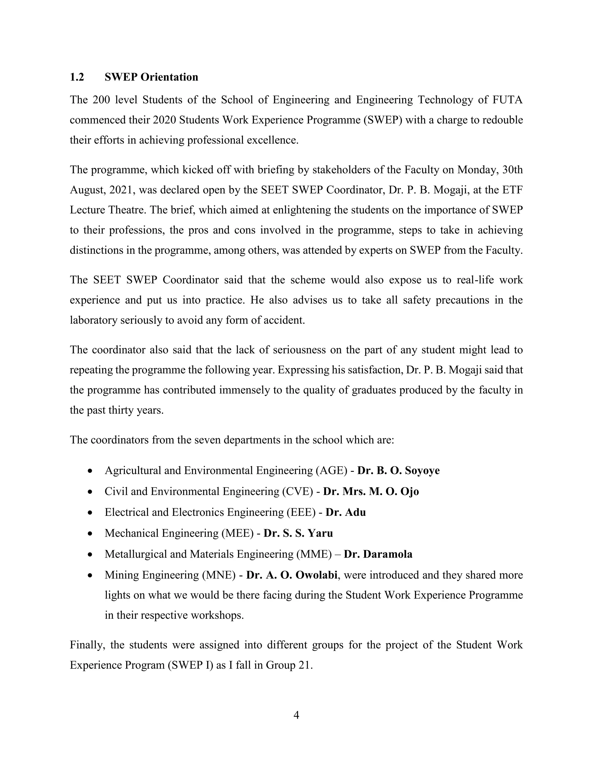 Student Work Experience Programme (SWEP 1) Technical Report by Michael ...