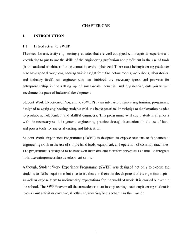 Student Work Experience Programme (SWEP 1) Technical Report by Michael ...
