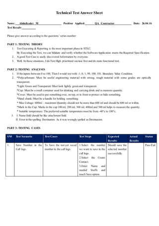 Technical test answer sheet | PDF