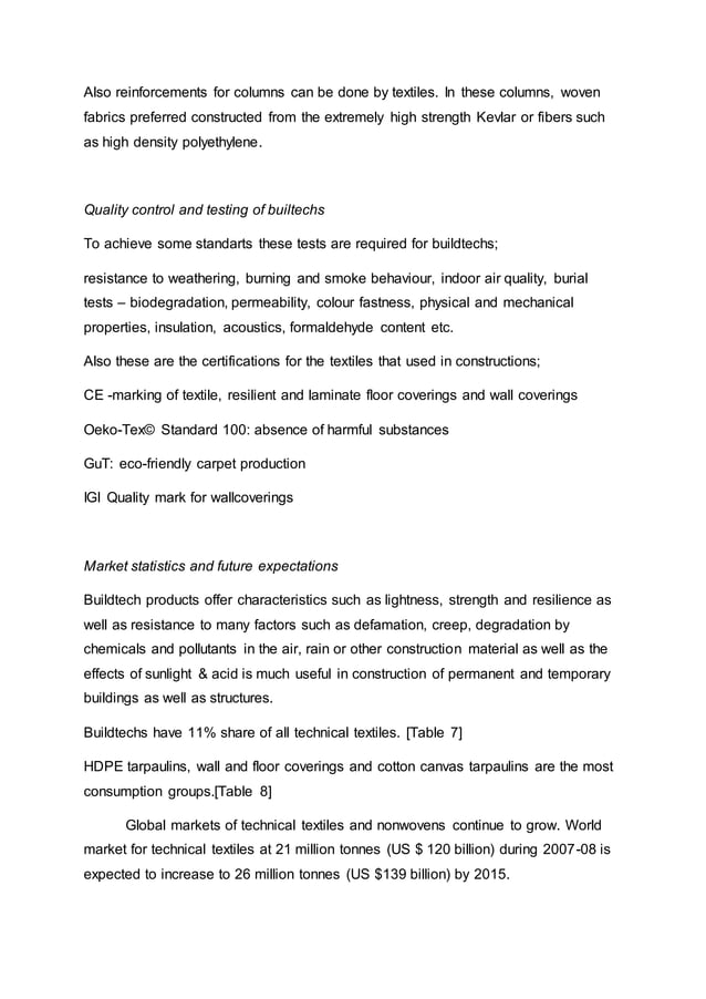 Technical textiles for buildtech | DOCX | Needlework | Arts and Crafts