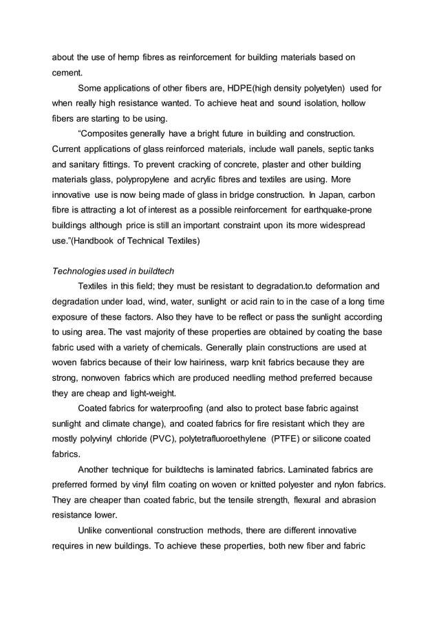 Technical textiles for buildtech | DOCX | Needlework | Arts and Crafts