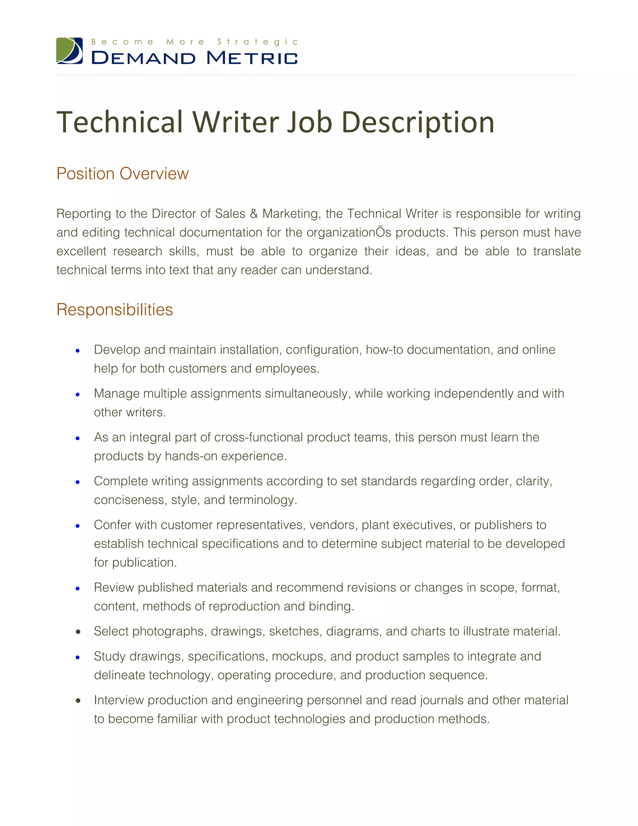 Technical Writer Job Description | DOC