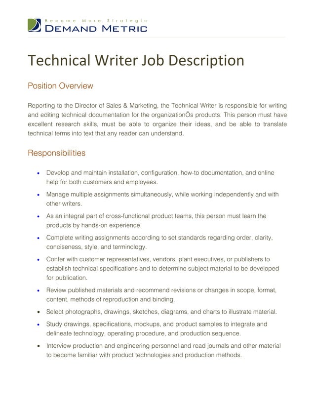 Technical Writer Job Description | PDF