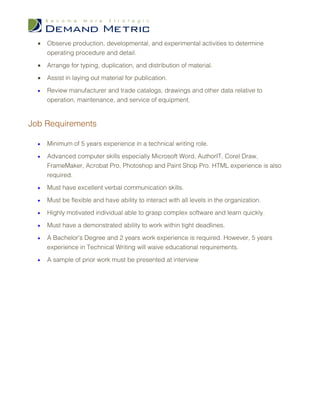 Technical Writer Job Description | DOC