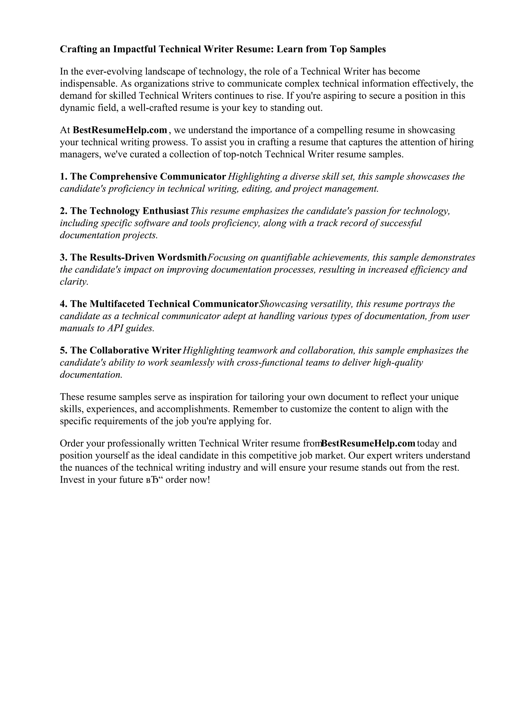 Technical Writer Resume Samples | PDF