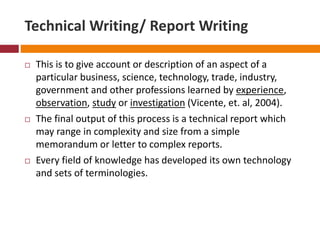 Technical writing nature and outputs | PPTX