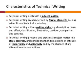 Technical writing nature and outputs | PPTX