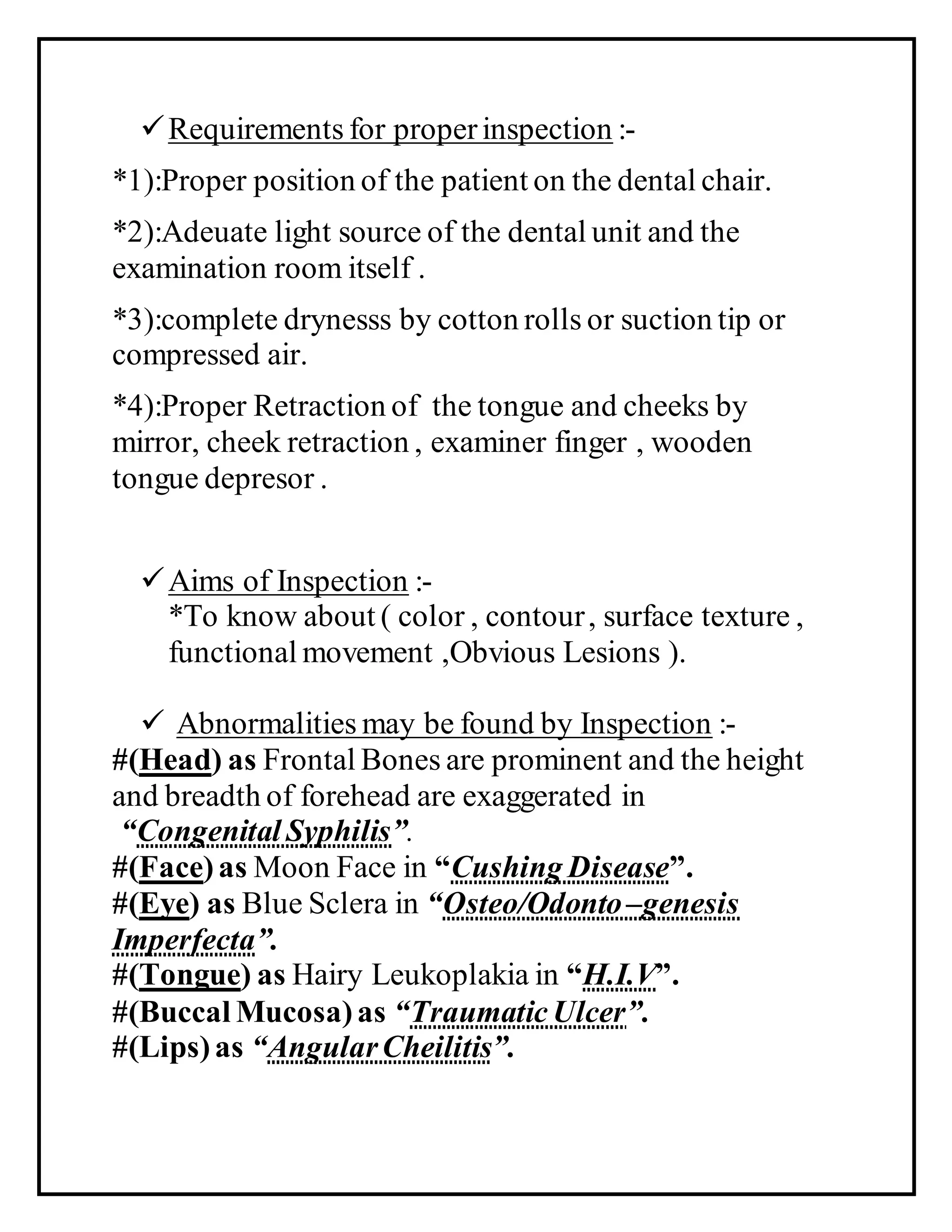 Some Techniques of clinical examination for dental students | DOCX