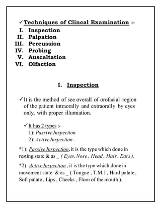 Some Techniques of clinical examination for dental students | PDF