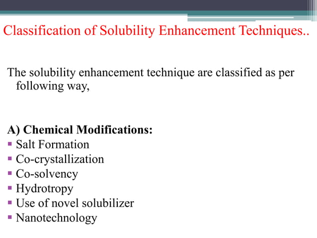 Classification of Solubility Enhancement Techniques | PPT