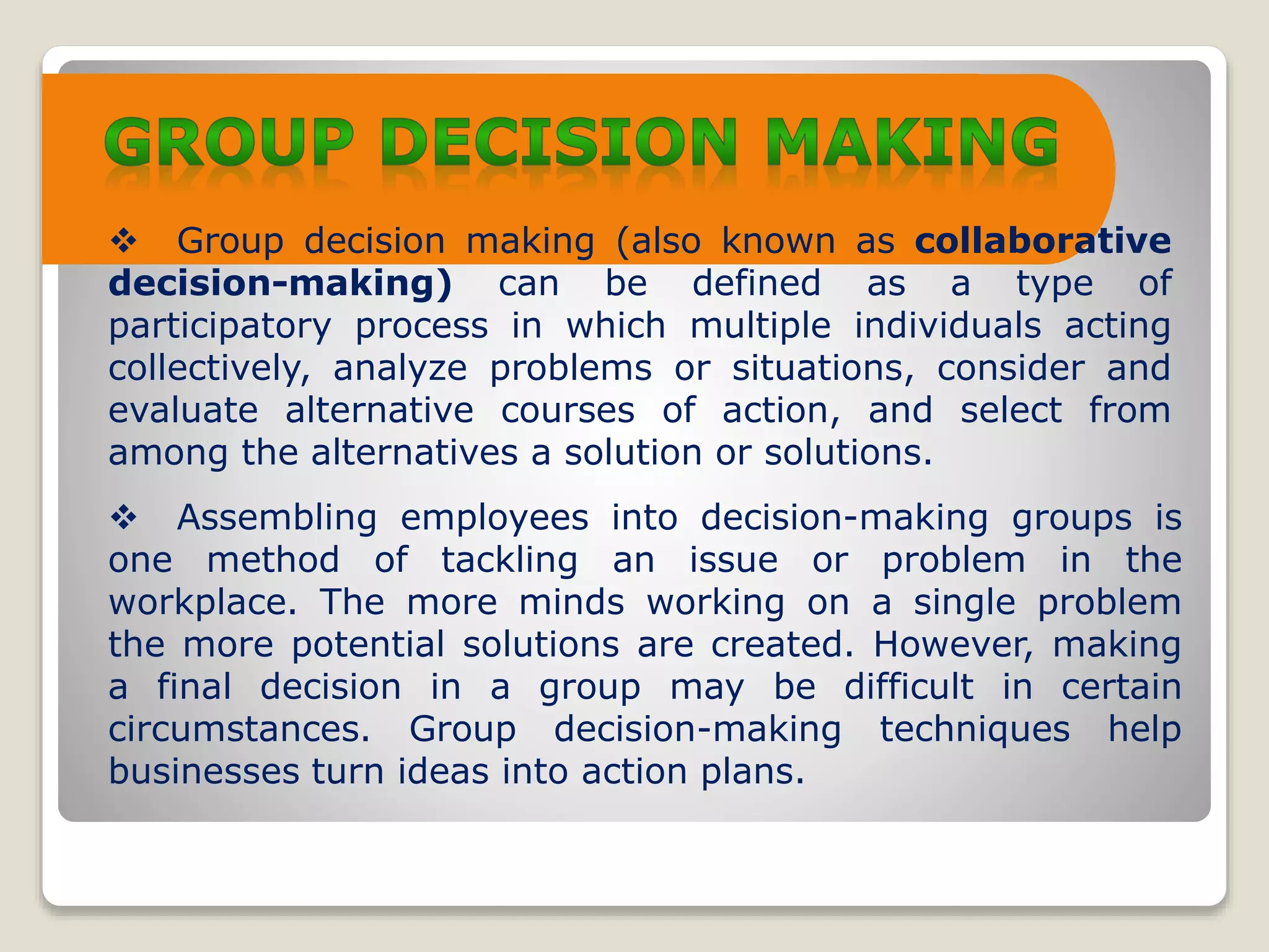 Techniques in group decision making PA report | PPTX
