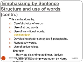 Techniques of emphasizing in written communication 1 | PPTX