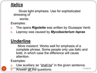 Techniques of emphasizing in written communication 1 | PPTX