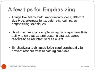 Techniques of emphasizing in written communication 1 | PPTX