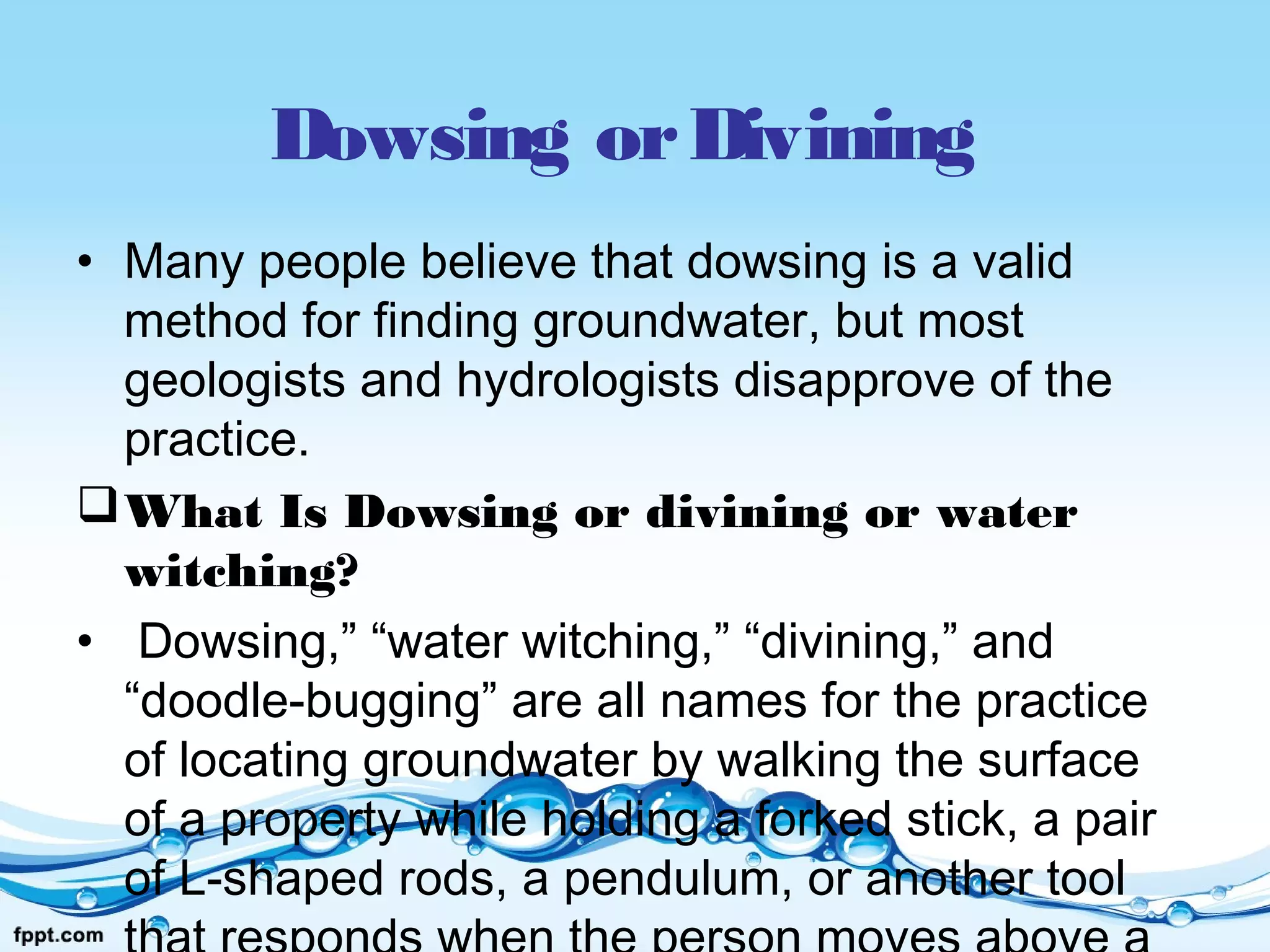 Techniques of finding ground water table | PPT