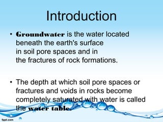 Techniques of finding ground water table | PPT