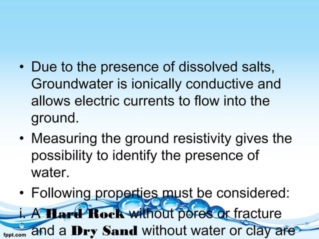 Techniques of finding ground water table | PPT
