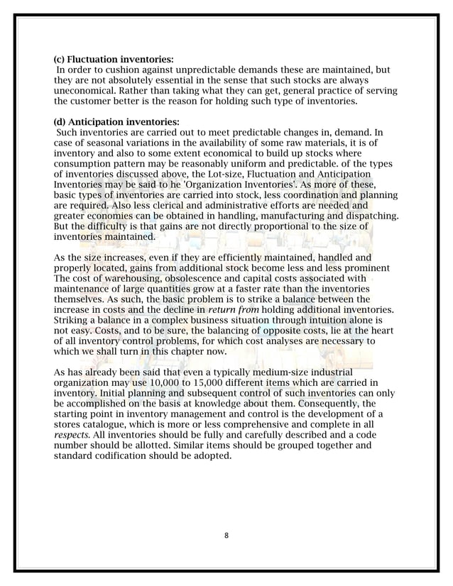 Techniques of inventory control | DOC | Business Accounting & Finance | Business