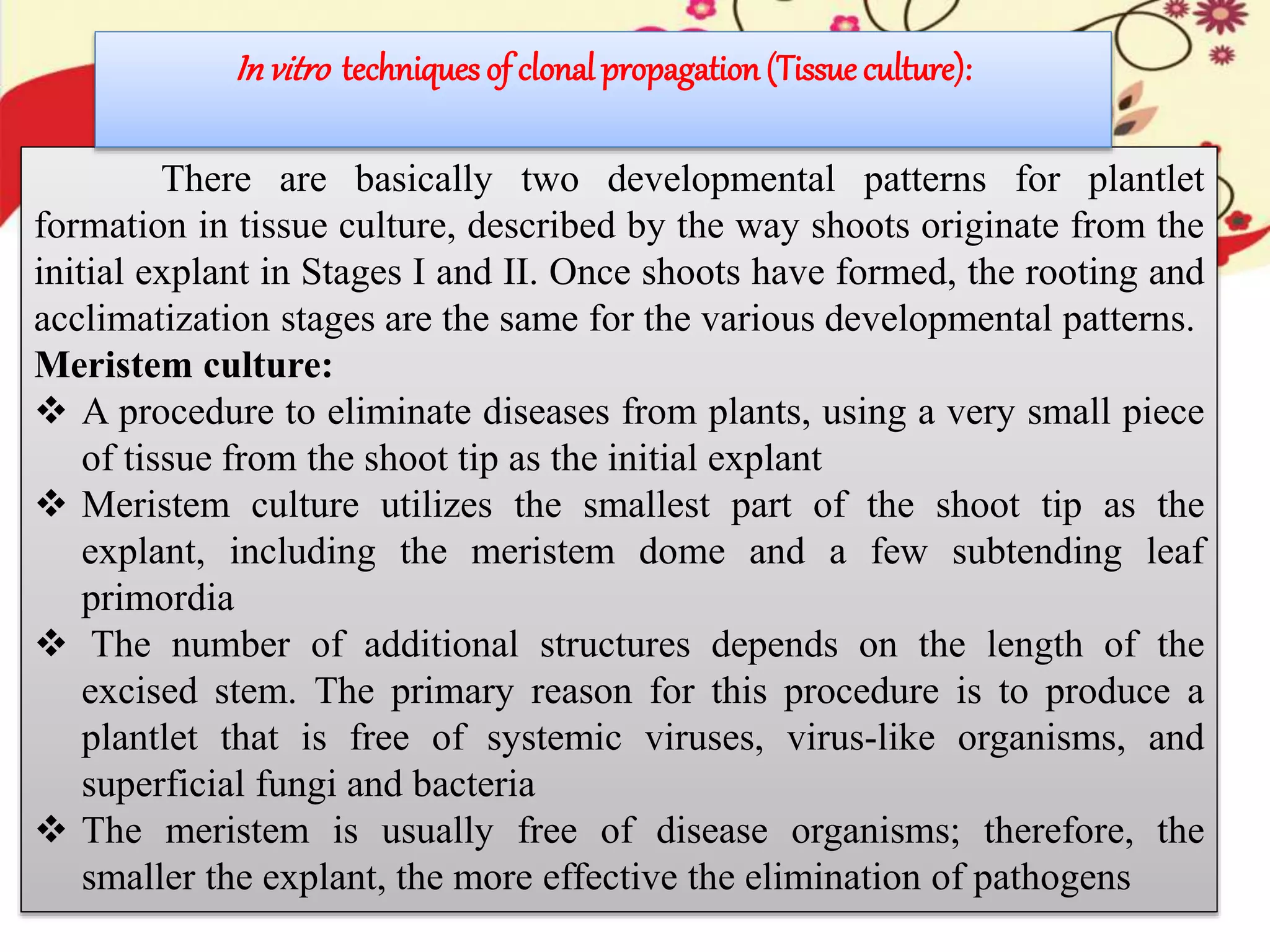 Techniques of in vitro clonal propagation for fruit crops | PPTX