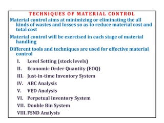 Techniques of material control | PPTX | Logistics | Business