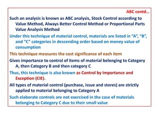 Techniques of material control | PPTX | Logistics | Business