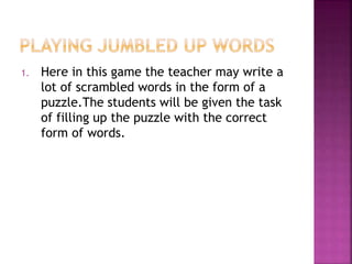 Techniques of presenting vocabulary in english ppt | PPT