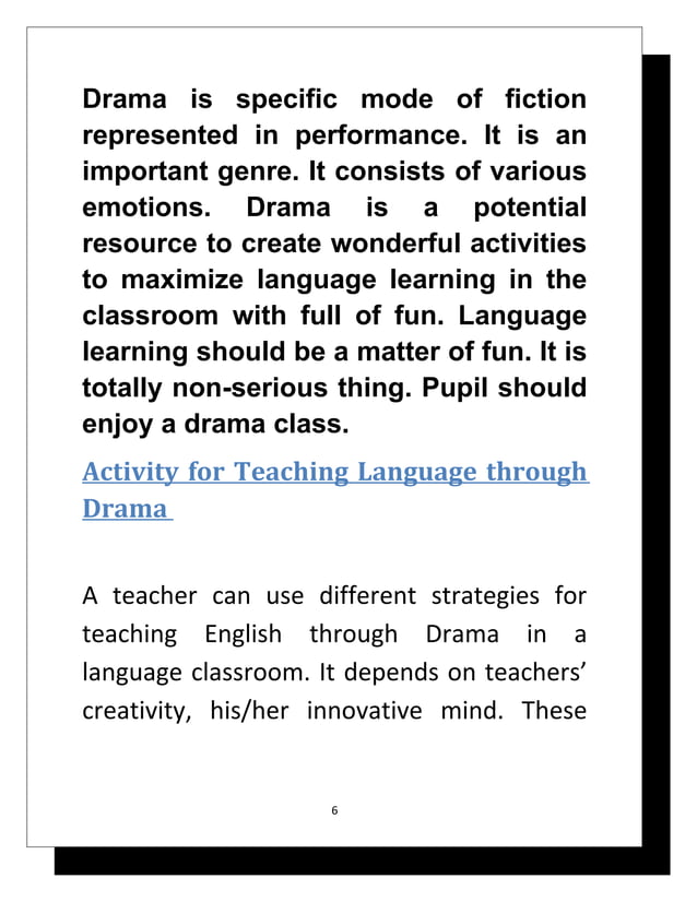 Techniques to teach drama in a language classroom | DOC | Homework and ...