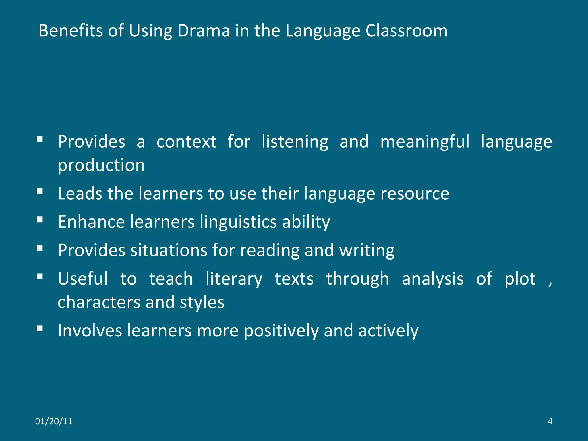 Techniques to teach drama in a language classroom | PPT