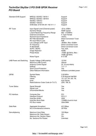 Techni Sat Sky Star 2 Specs | PDF