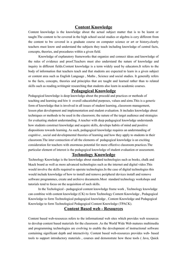 Techno pedagogic content knowledge-English | DOC | Web Development ...