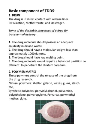 transdermal drug delivery system | PDF
