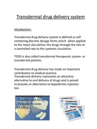 transdermal drug delivery system | PDF