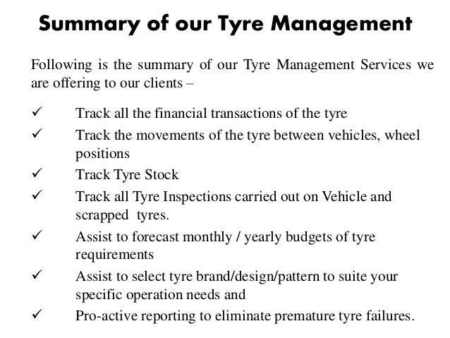 Tyre Management Services / Fleet Management Services
