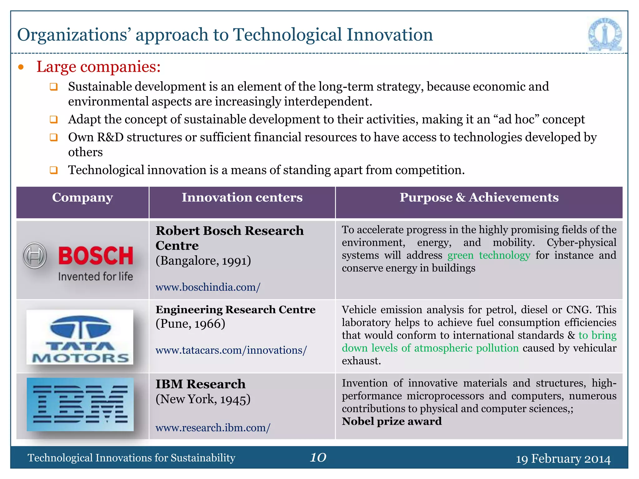 Technological innovations for sustainability | PPTX
