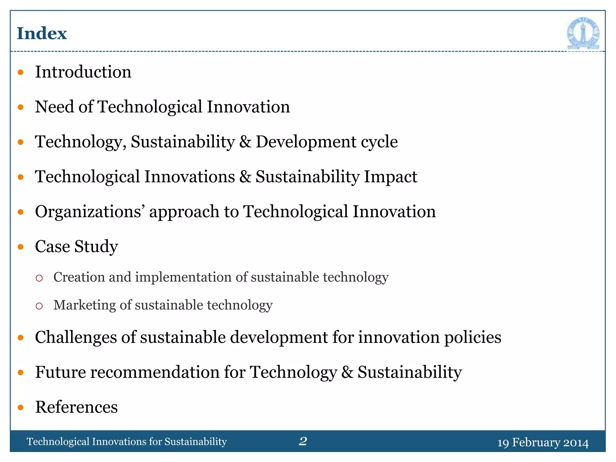 Technological innovations for sustainability | PPTX