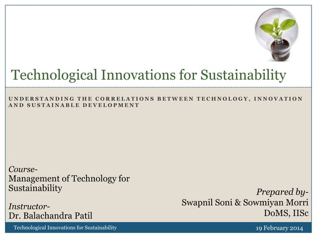 Technological innovations for sustainability | PPTX | Technology ...