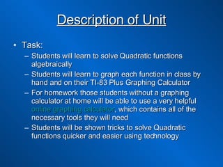 Technology Lesson Plan Assignment: Quadratice Functions | PPT