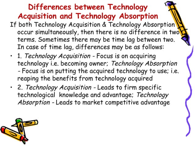 Technology absorption & diffusion | PPT | Mergers and Acquisitions | Business Banking & Finance